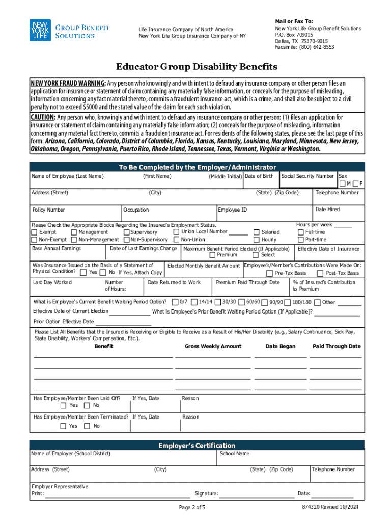 Fillable Online Educator Group Disability Benefits Application Fax ...