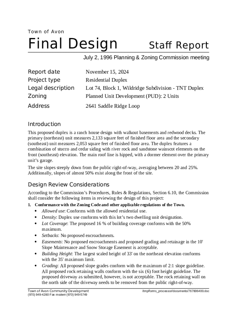 Final Design Staff Report Doc Template | pdfFiller
