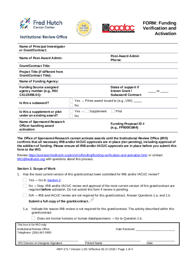IRO Funding Verification and Activation Doc Template | pdfFiller