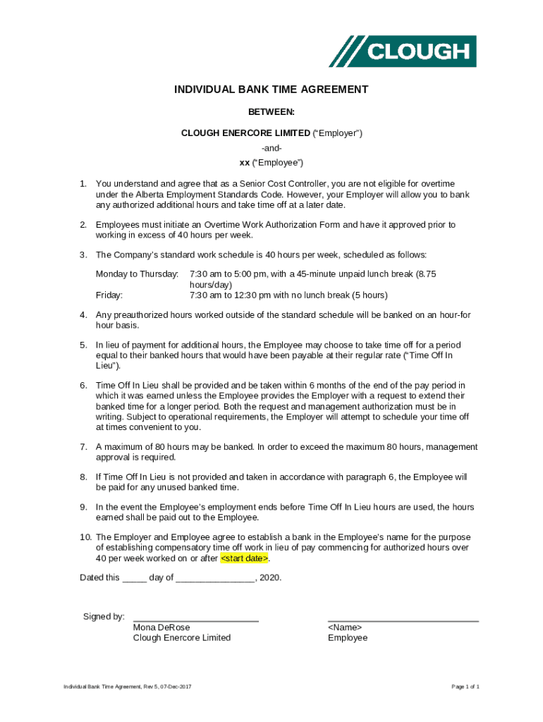 Individual Bank Time Agreement Doc Template | pdfFiller