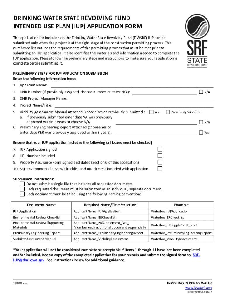 Fillable Online Drinking Water State Revolving Fund Intented Use Plan ...