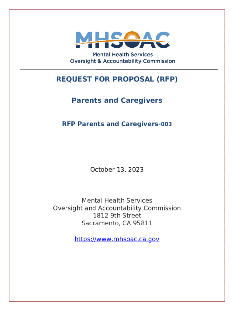 Request for Proposal (rfp) Parents and Caregivers-003 - mhsoac ca Doc Template | pdfFiller