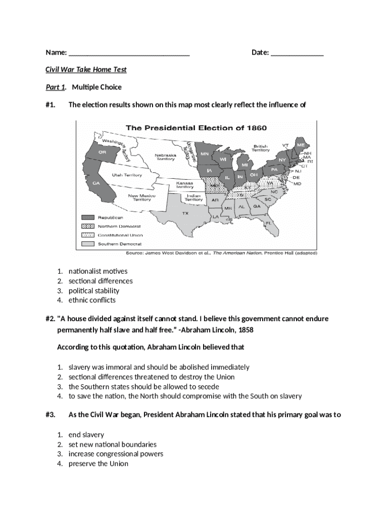 Civil War Take Home Test Doc Template | pdfFiller