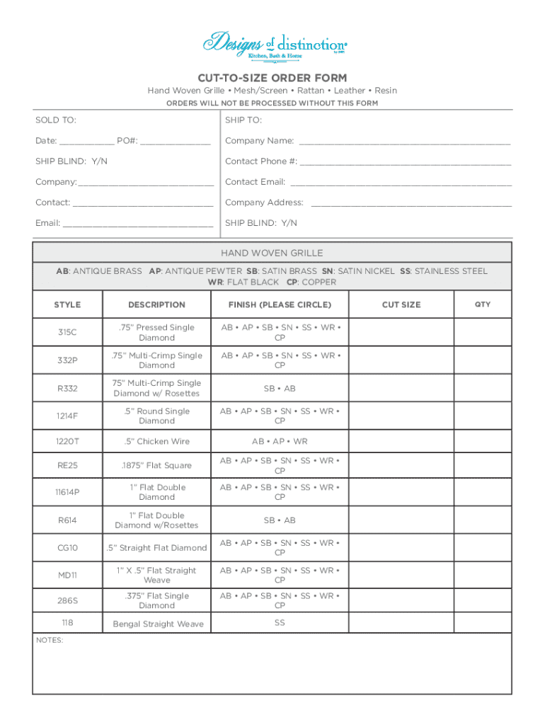 Fillable Online Cut-to-size Order Form for Hand Woven Grille and Mesh ...