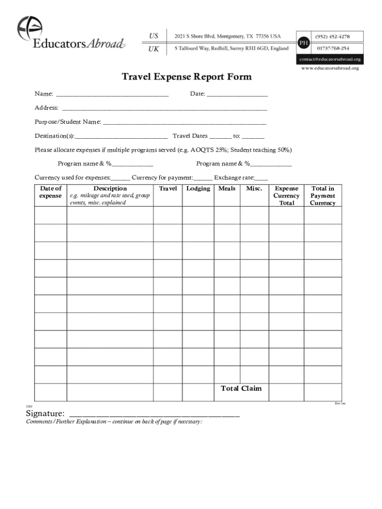 Fillable Online Travel Expense Report Fax Email Print - pdfFiller