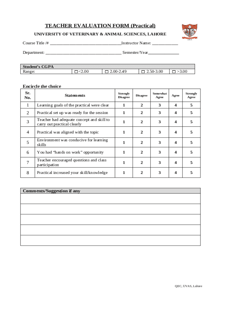 Teacher Evaluation (practical) Doc Template | pdfFiller