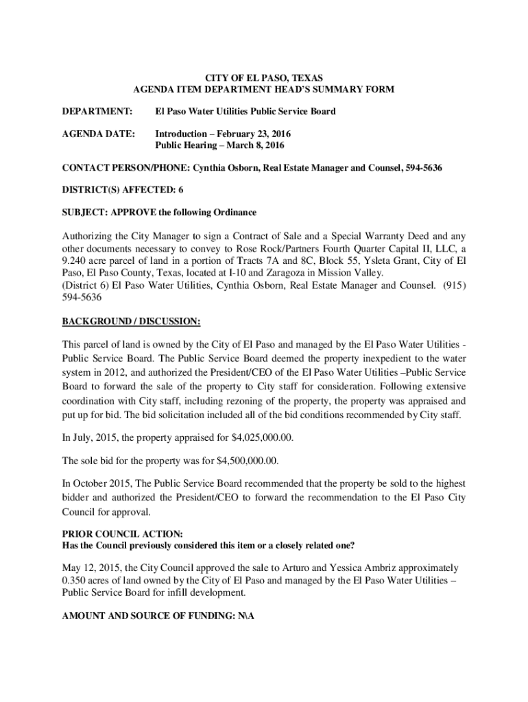 Fillable Online Authorization for Sale of City Property Fax Email Print ...