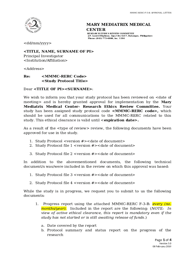 (B) Approval Letter to the Study Protocol Doc Template | pdfFiller