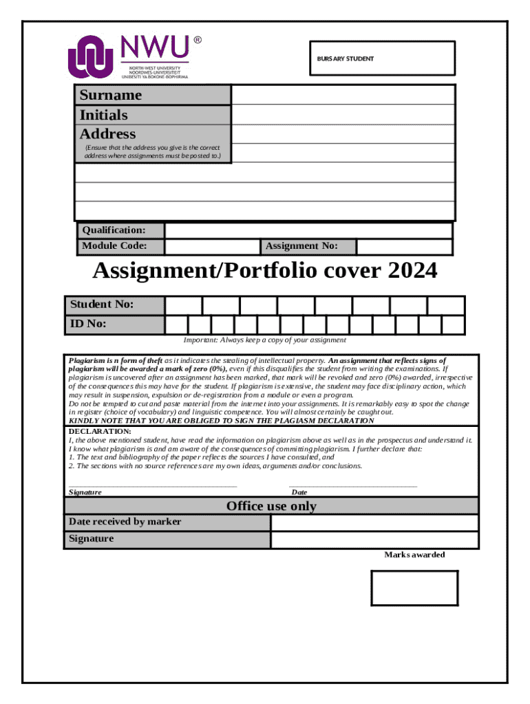 Assignment/portfolio Cover 2024 Doc Template | pdfFiller
