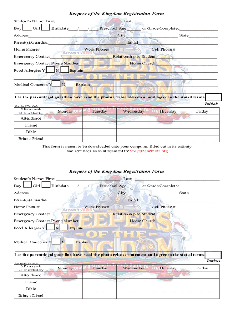 Fillable Online Keepers of the Kingdom Registration Form Fax Email ...