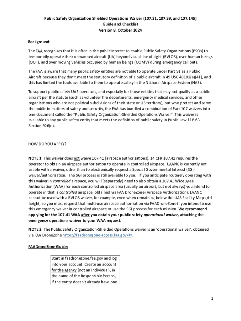 Fillable Online Public Safety Organization Shielded Operations Waiver ...