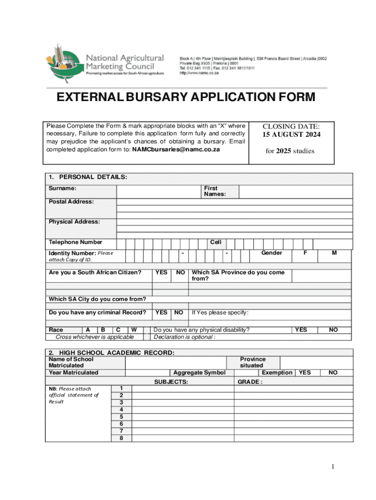 Fillable Online NAMC-Bursary-Application-Form-2025-External. ... Fax Email Print - pdfFiller