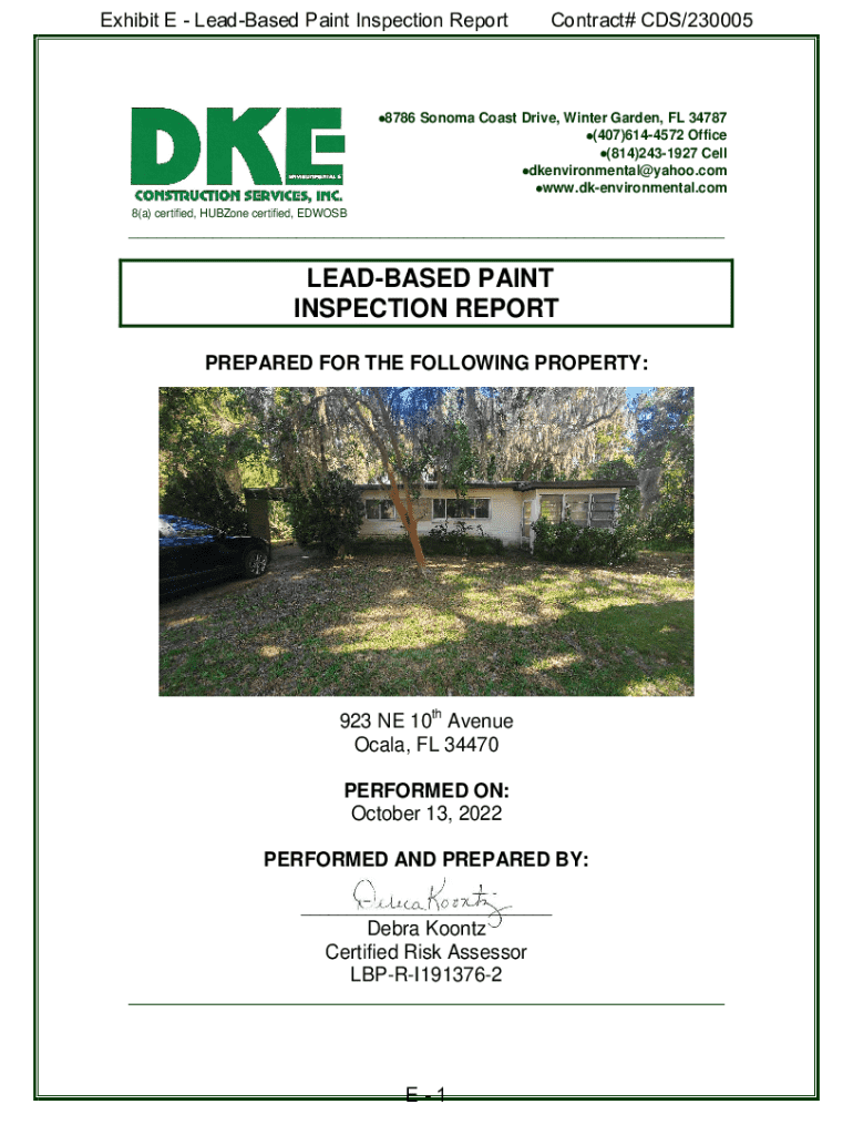 Fillable Online Exhibit E - Lead-based Paint Inspection Report Fax ...
