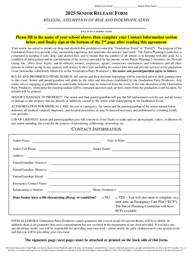 Fillable Online 2025 SENIOR RELEASE FORM RELEASE, ASSUMPTION OF RISK ... Fax Email Print - pdfFiller