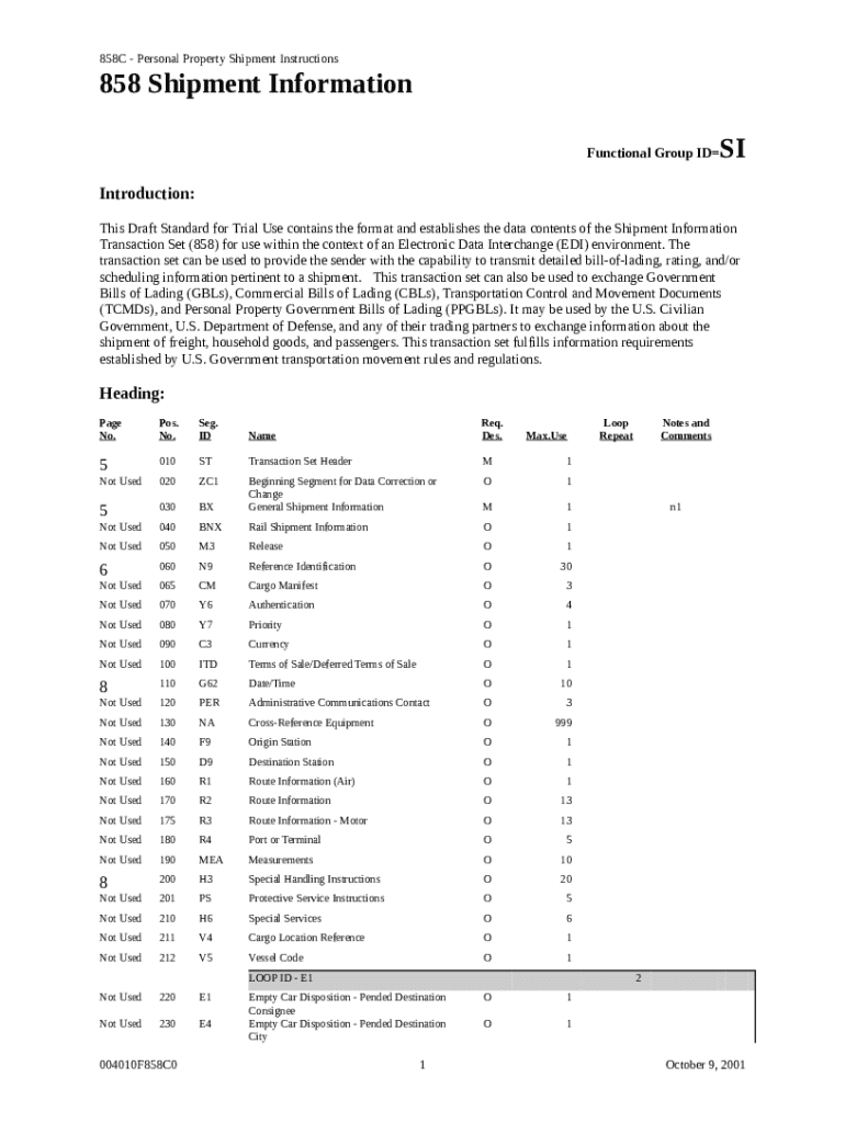 EDI X12 00403 858 Shipment Ination Transaction Set ... Doc Template ...