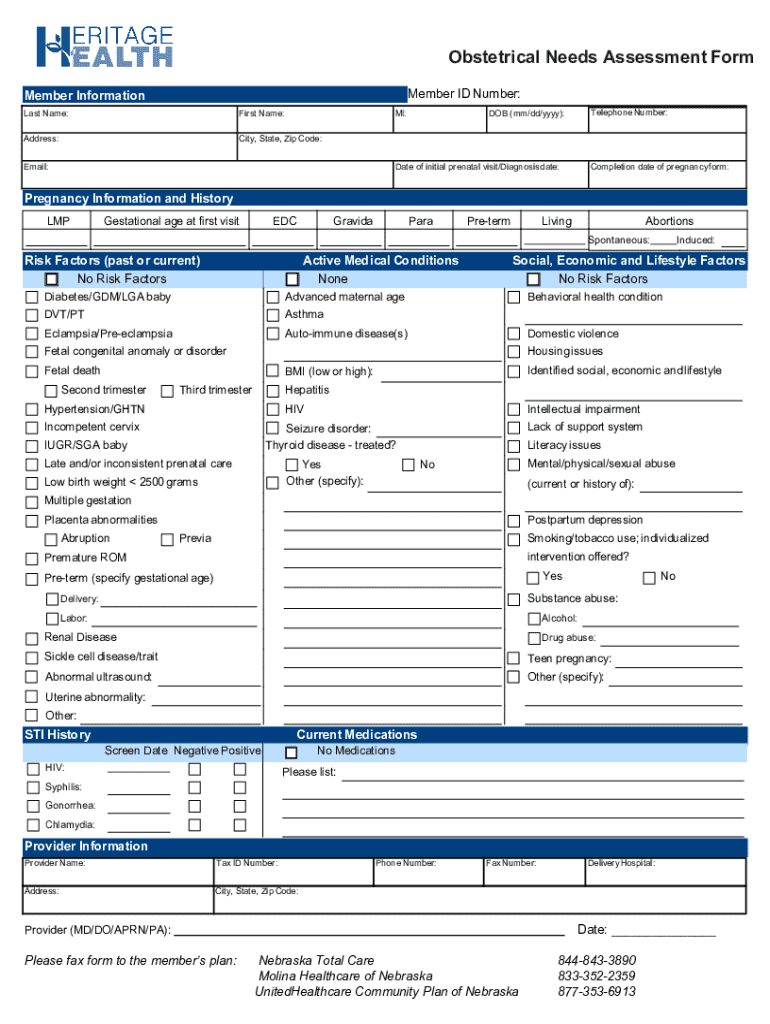 Fillable Online Obstetrics Risk Assessment Form Fax Email Print - pdfFiller