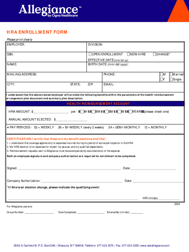 Fillable Online enrollment/change form - health reimbursement accounts Fax Email Print - pdfFiller