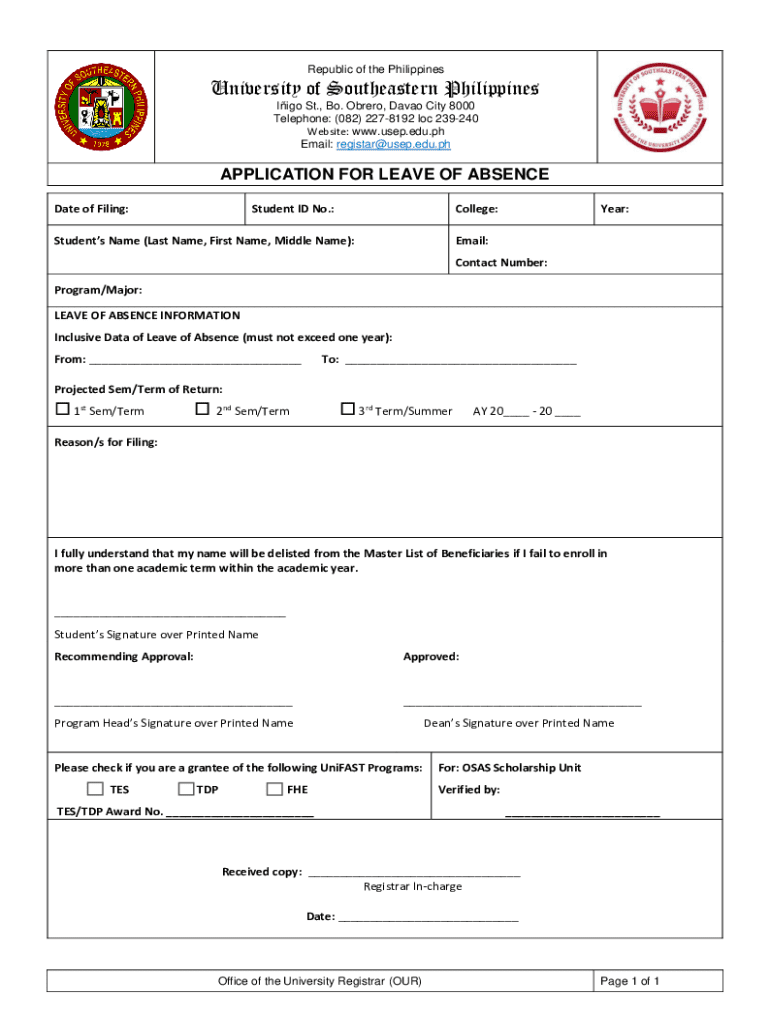 Fillable Online Leave of Absence Application Form Fax Email Print ...