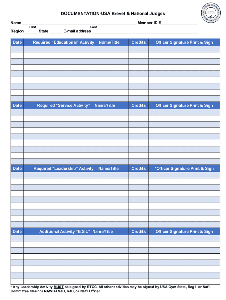 Fillable Online Judges Documentation for Usa Gymnastics Fax Email Print ...