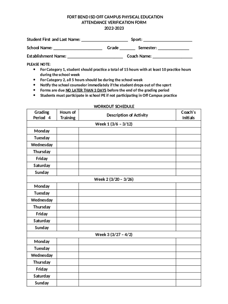 Off Campus Physical Education Attendance Verification Doc Template ...