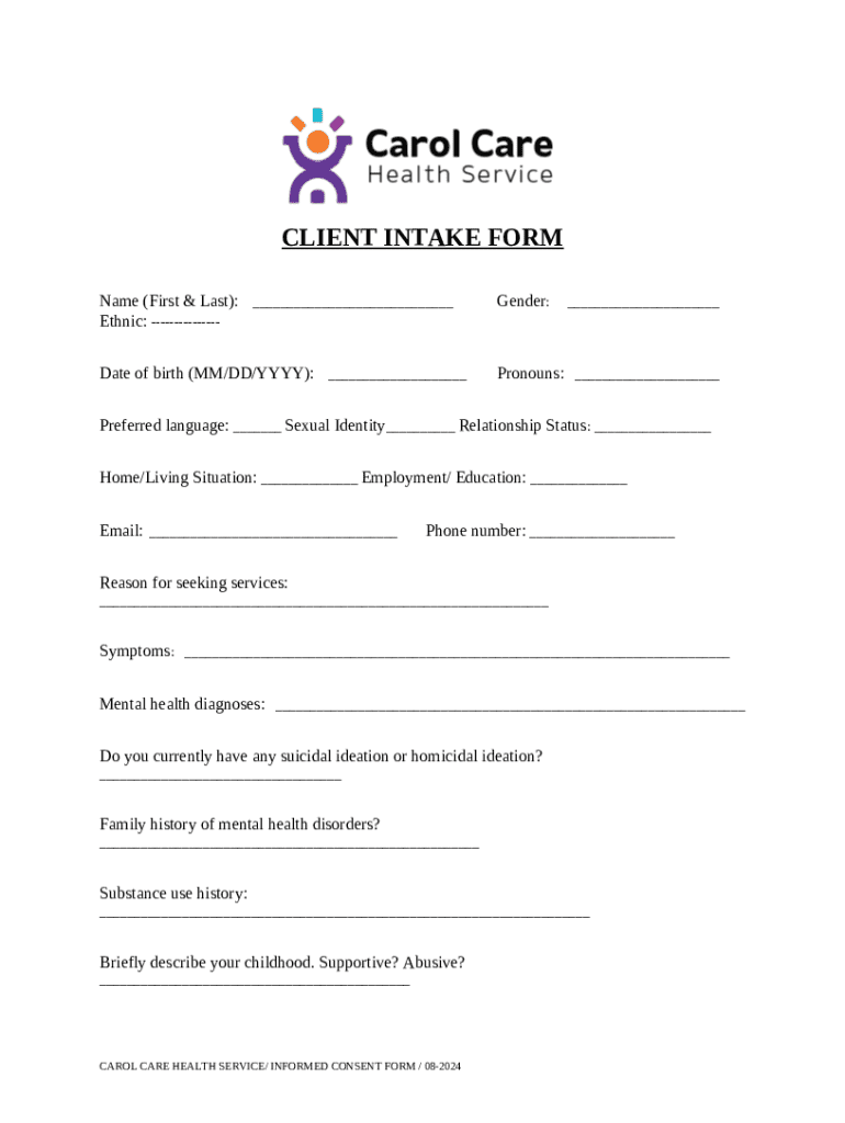 Client Intake Doc Template | pdfFiller