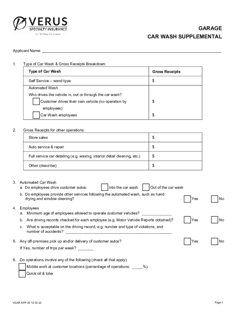 Fillable Online Garage Car Wash Supplemental Application Fax Email ...