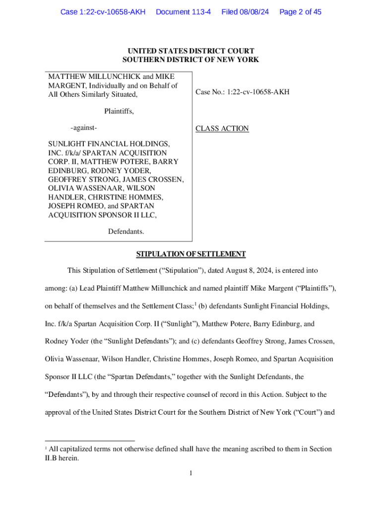 Fillable Online Stipulation of Settlement in Case 1:22-cv-10658-akh Fax ...