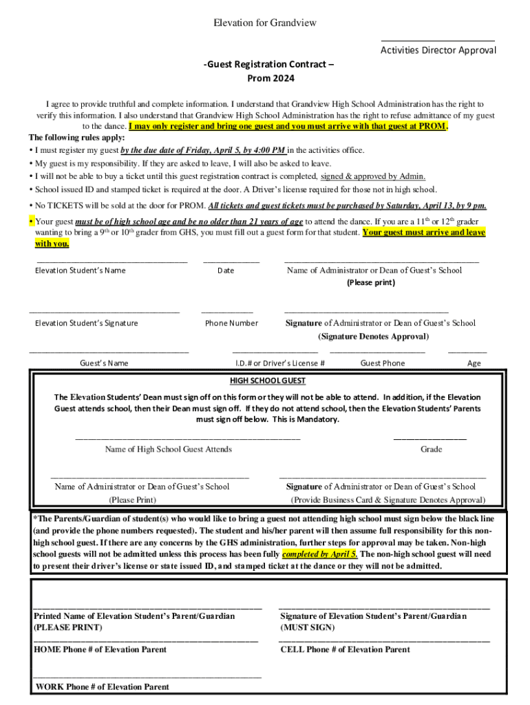 Fillable Online Grandview High School - Prom 2024 Guest Registration ...