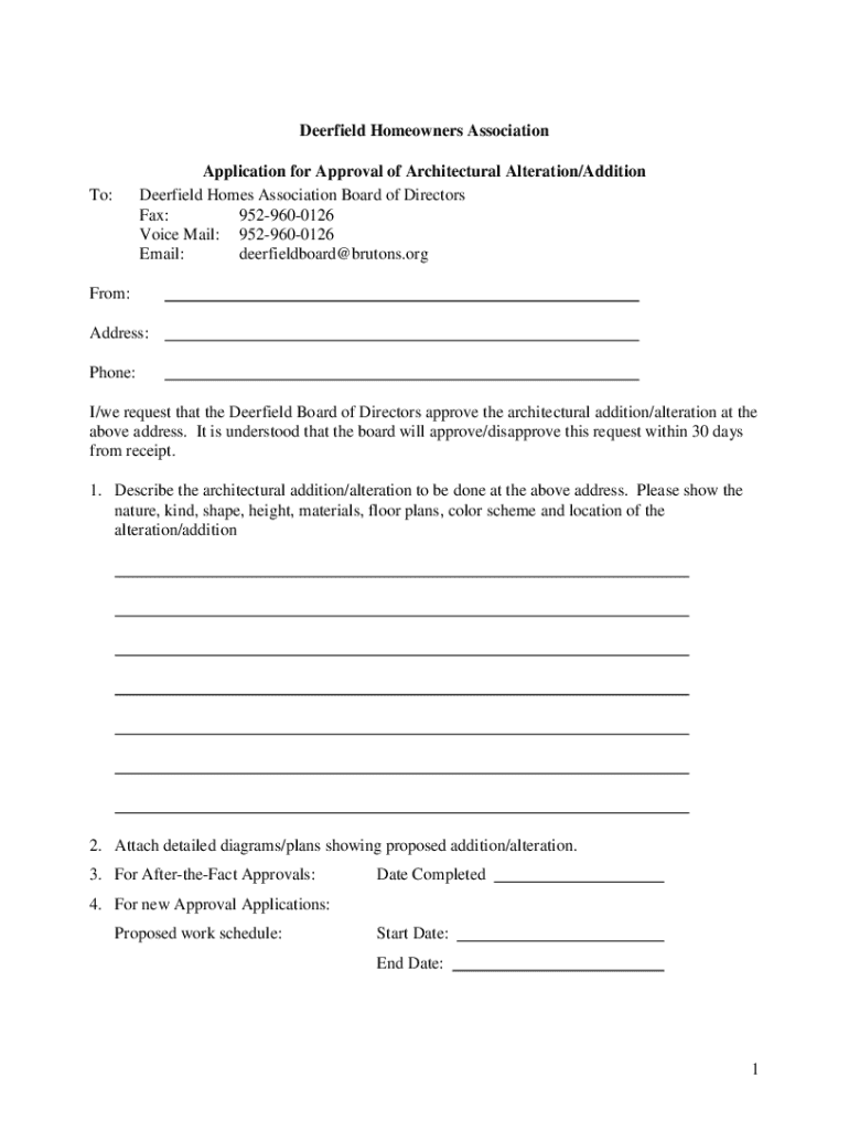 Fillable Online Deerfield Homeowners Association Architectural Approval ...