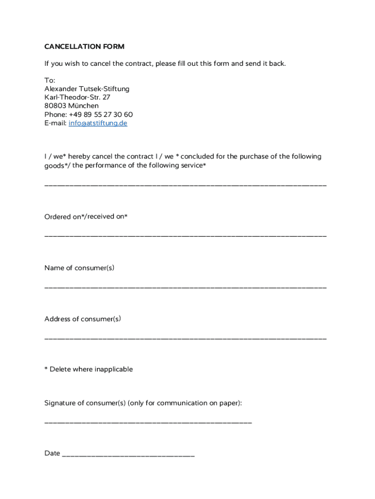 Fillable Online Contract Cancellation Form Fax Email Print - pdfFiller