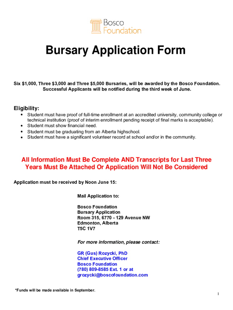 Fillable Online Bosco Foundation Bursary Application Fax Email Print - pdfFiller