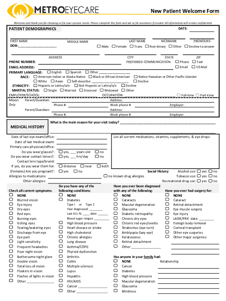 Fillable Online Welcome to Your Eyecare Appointment Fax Email Print ...
