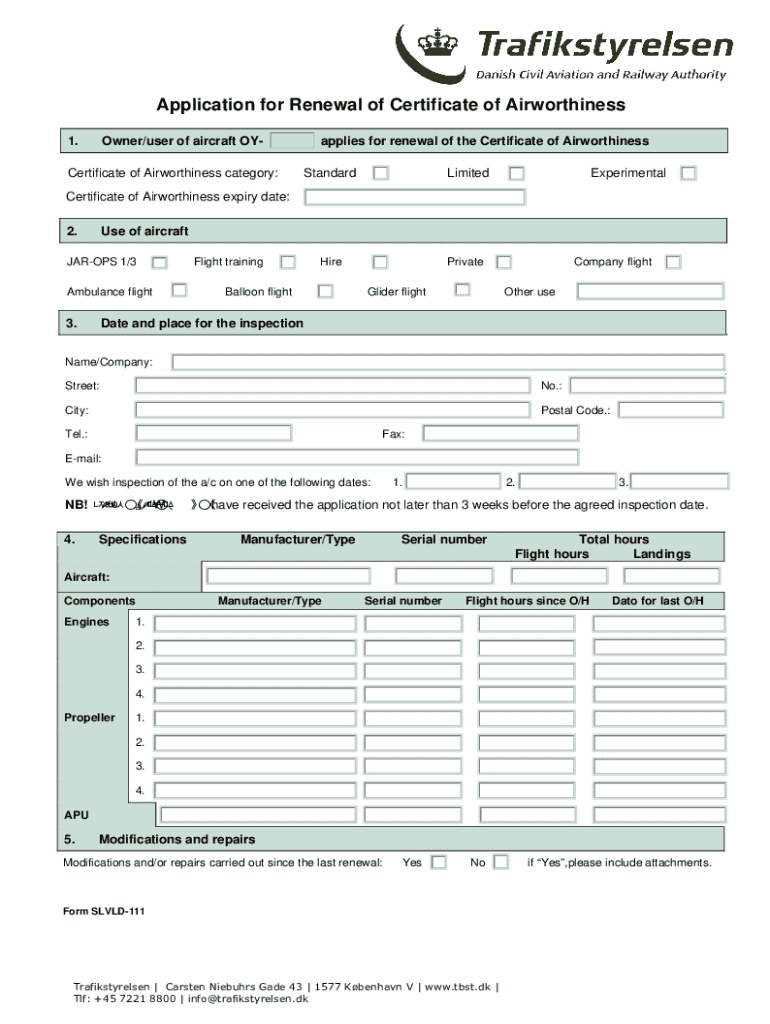 Fillable Online Renewal of Certificate of Airworthiness Fax Email Print - pdfFiller