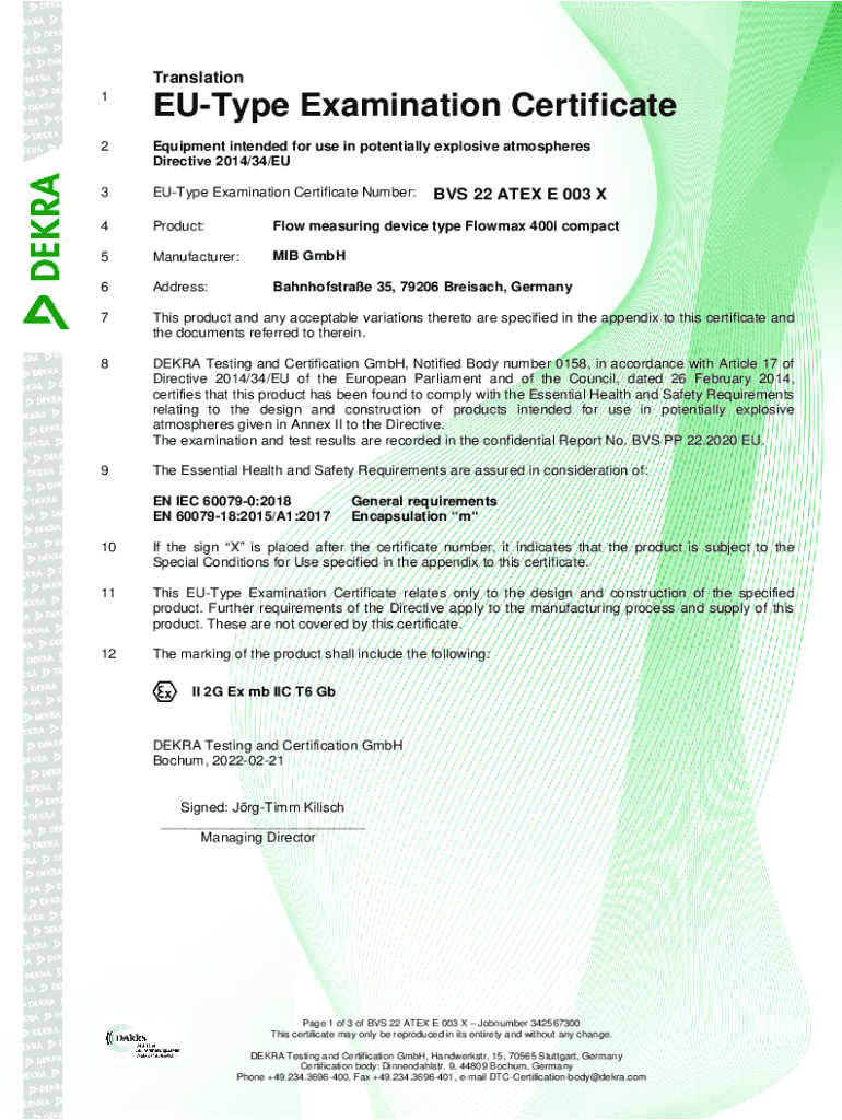 Fillable Online Eu-type Examination Certificate for Flowmax 400i Compact Fax Email Print - pdfFiller