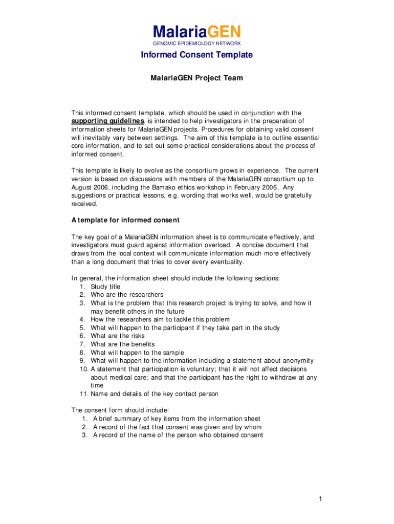 Fillable Online Malariagen Informed Consent Template Fax Email Print ...