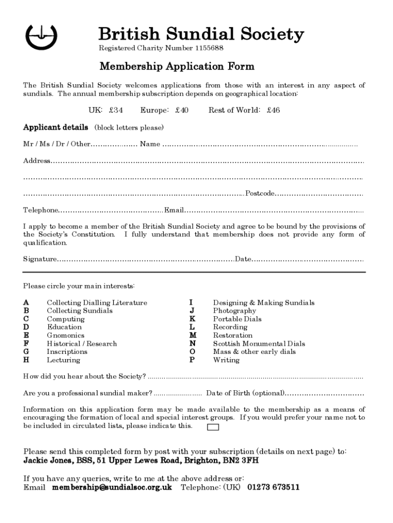Fillable Online BSS Membership Application Form Fax Email Print - pdfFiller