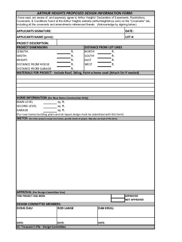 Fillable Online Arthur Heights Design Information Submission Fax Email ...