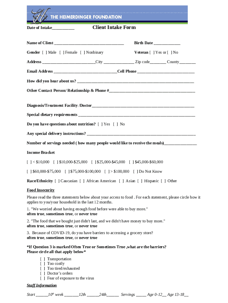 Sample Intake Checklist and ... Doc Template | pdfFiller