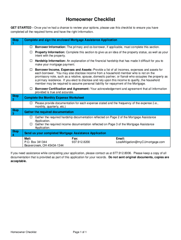 Fillable Online Mortgage Assistance Application Checklist Fax Email Print - pdfFiller