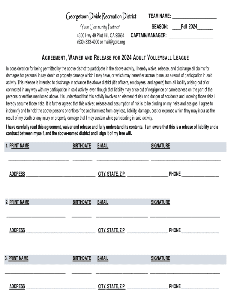 Fillable Online Georgetown Divide Recreation District - Pilot Hill Fax ...