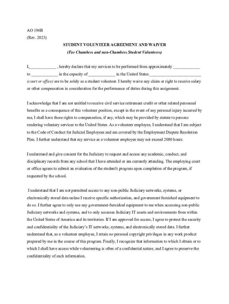 Fillable Online Student Volunteer Agreement and Waiver Fax Email Print - pdfFiller