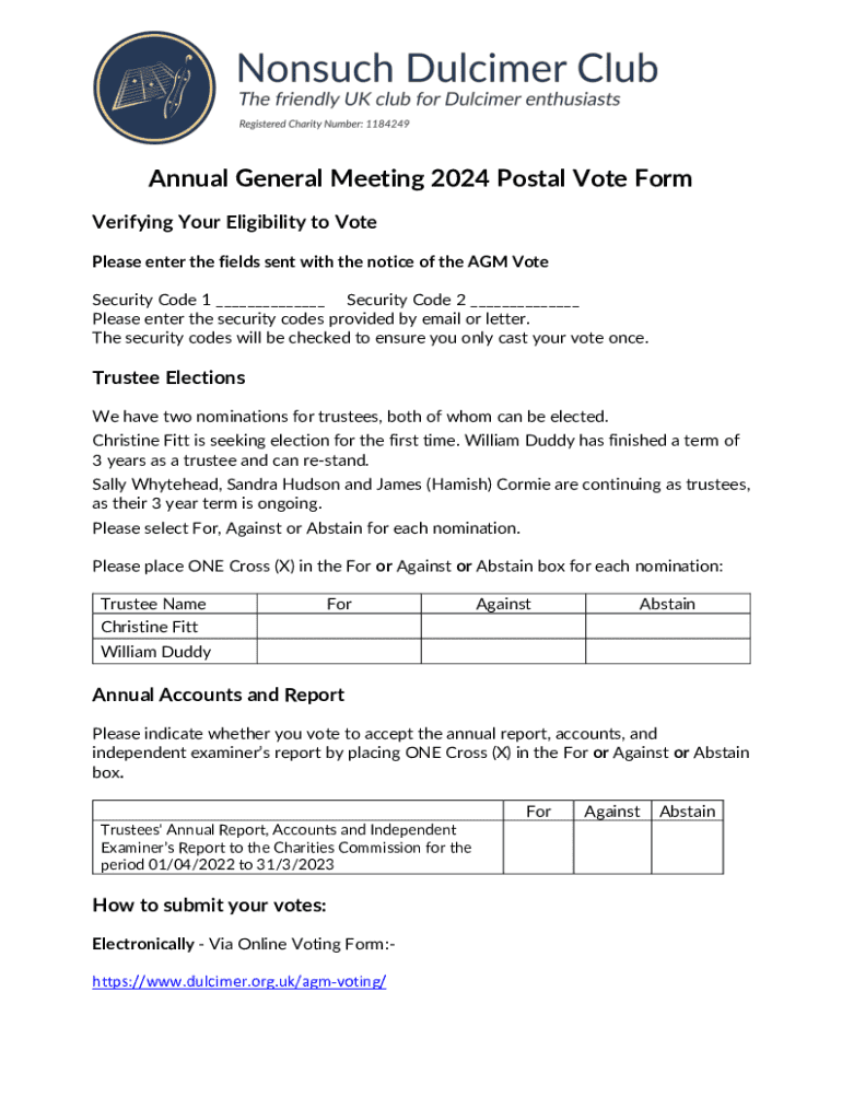 Fillable Online Annual General Meeting 2024 Voting Information Fax Email Print - pdfFiller