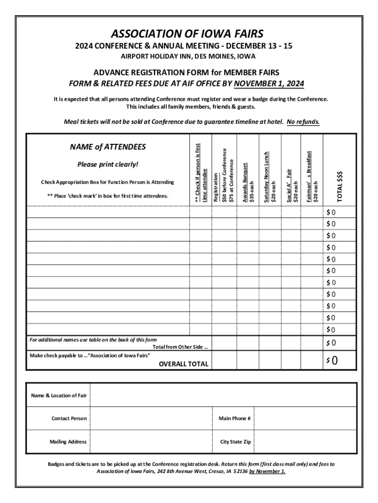 Fillable Online Advance Registration Form for Member Fairs Fax Email ...
