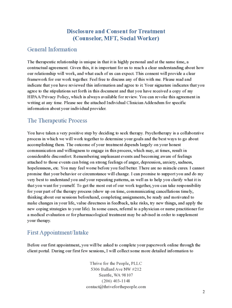 Fillable Online Disclosure and Consent for Treatment - Masters Level ...