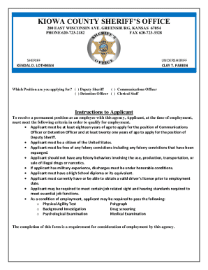 Fillable Online Employment Application for Kiowa County Sheriff's ...