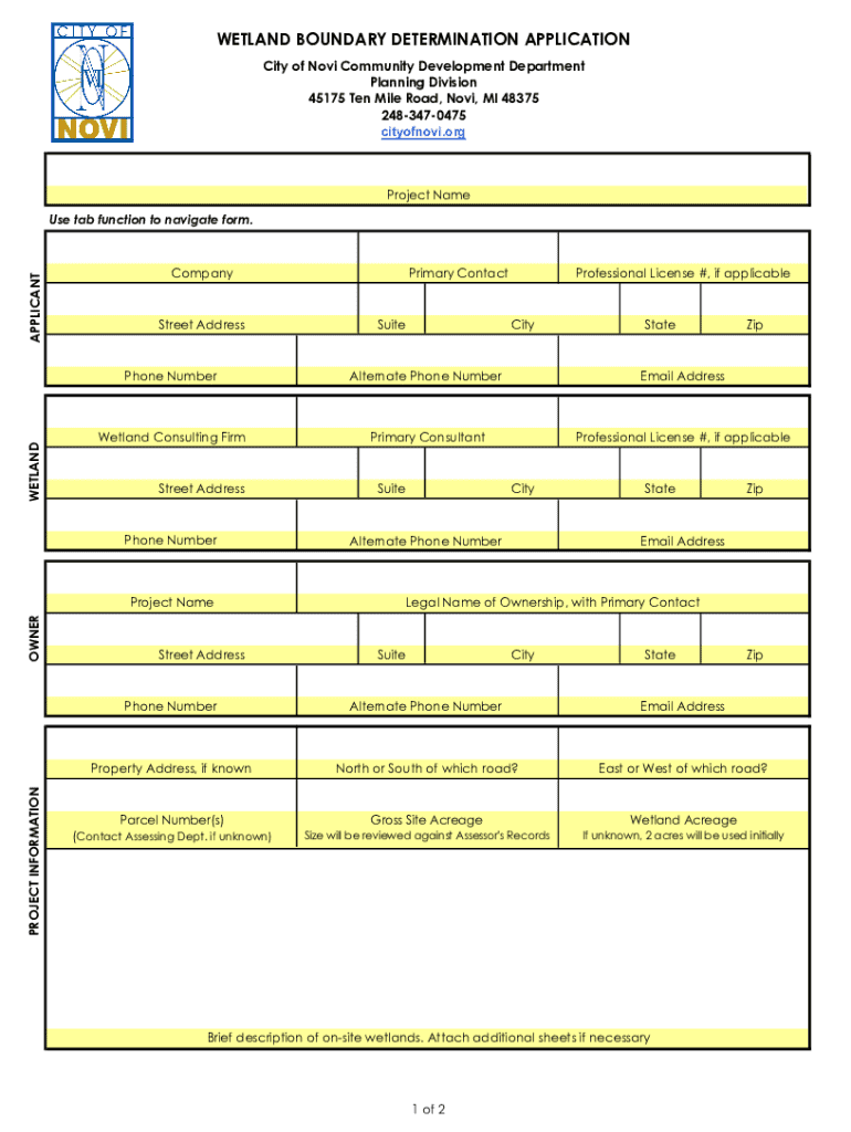 Fillable Online Wetland Boundary Determination Application Fax Email ...