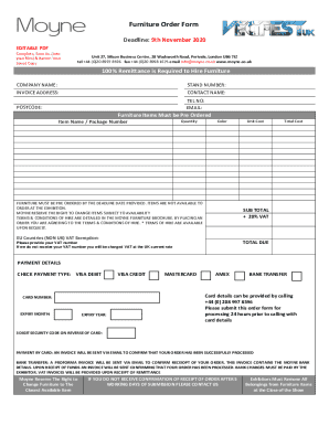 Fillable Online Furniture Hire Order Form Fax Email Print - pdfFiller