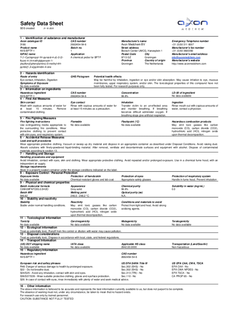 Fillable Online Safety Data Sheet for Nvs-bptf-1 Fax Email Print - pdfFiller