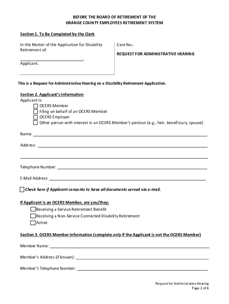 Fillable Online Request for Administrative Hearing on Disability ...