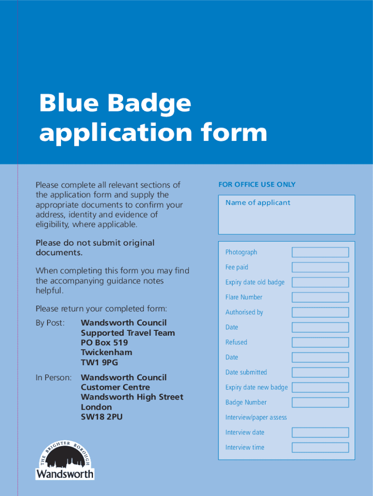 Blue Badge Application Form Blank Fillable Template Fill Out Print Blue Badge Application Form Blank Fillable Template Fill Out Print